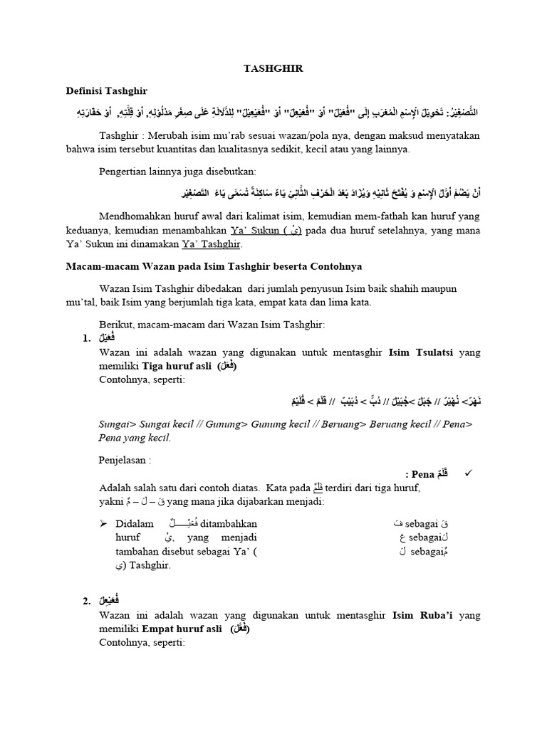 Definisi Tasghir, Macam Dan Contohnya | PDF