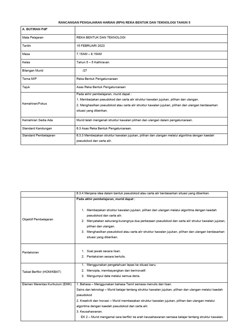 RPH Tahun 5 14 Feb 2023 | PDF