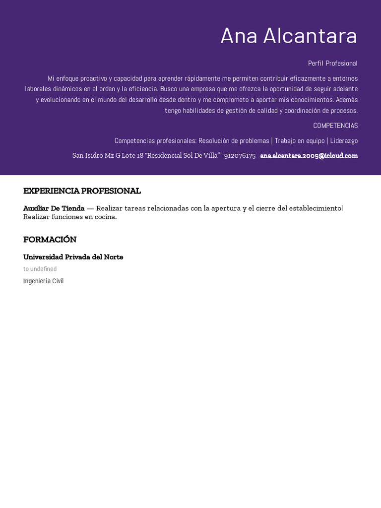 Ana Alcantara: Experiencia Profesional Experiencia Profesional | PDF
