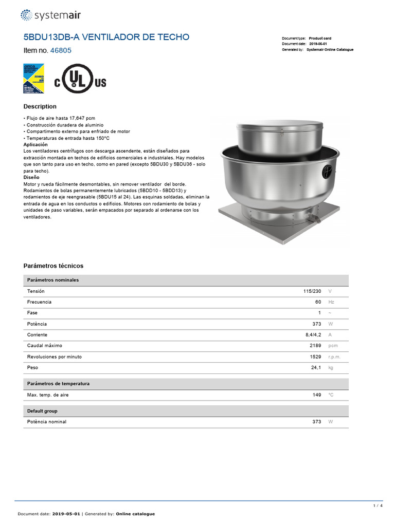 Ventilador de Techo Tipo Hongo 5BDU13DB-A | PDF | Ingeniería mecánica ...