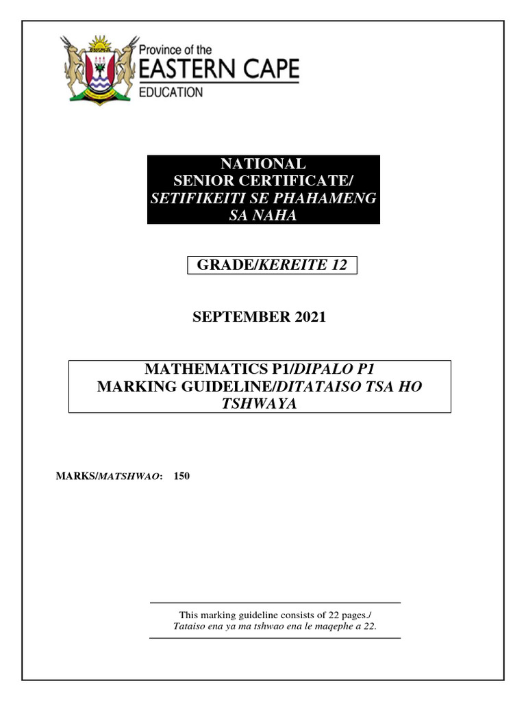 Maths p1 Gr12 Memo Sept 2021 - English+sesotho | Download Free PDF ...