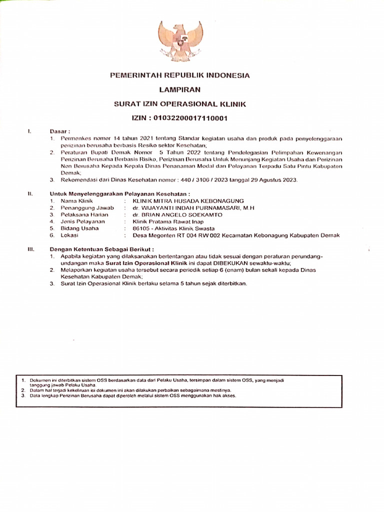 Ijin Operasional Klinik | PDF