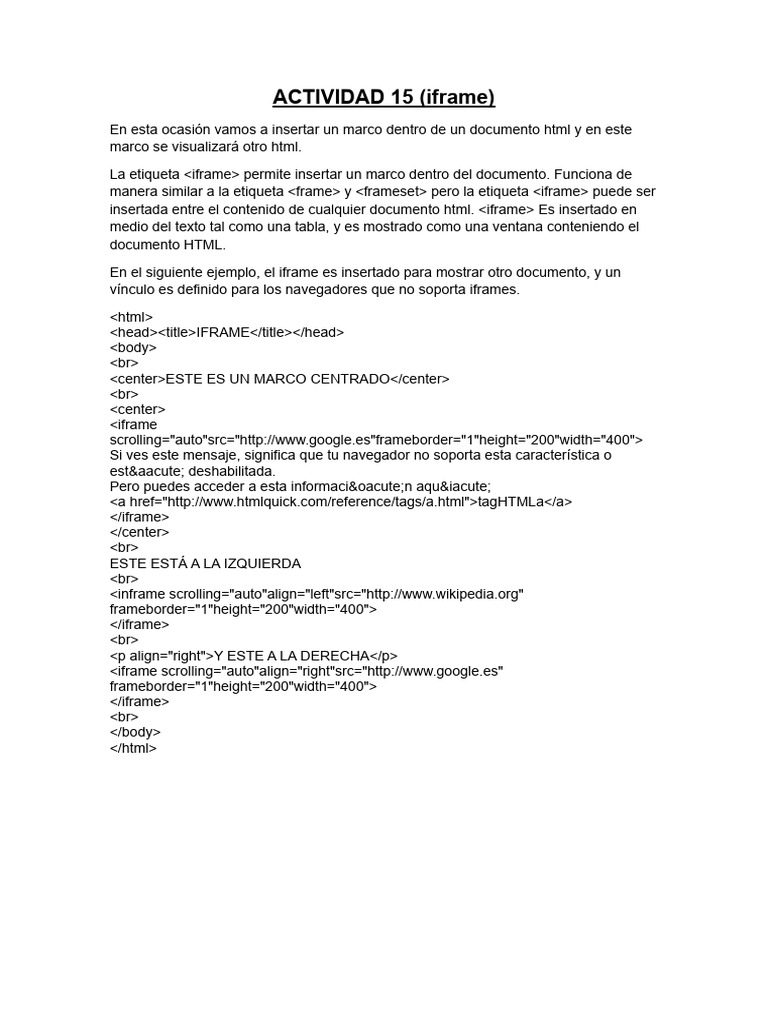 Inserción de iframes en HTML | PDF