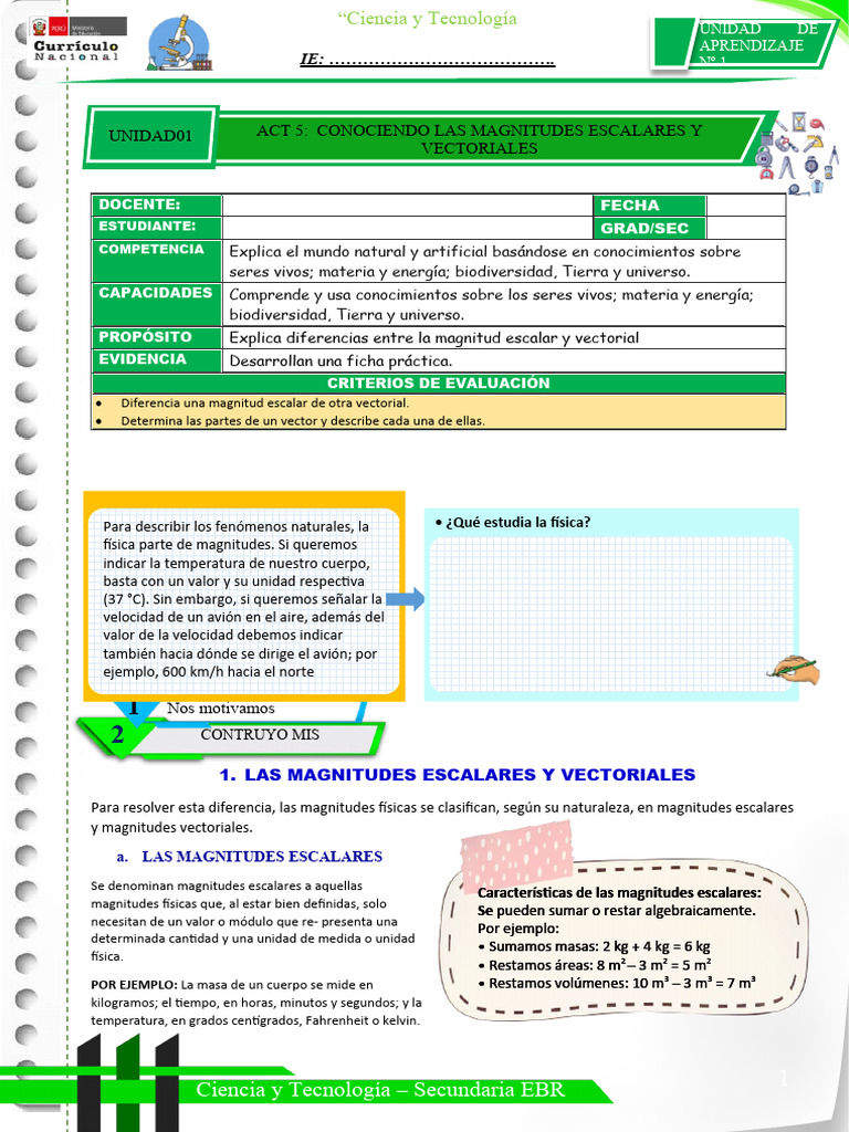 C5º Act 5 - Cyt-U1 | PDF | Vector Euclidiano | Escalar (Matemáticas)
