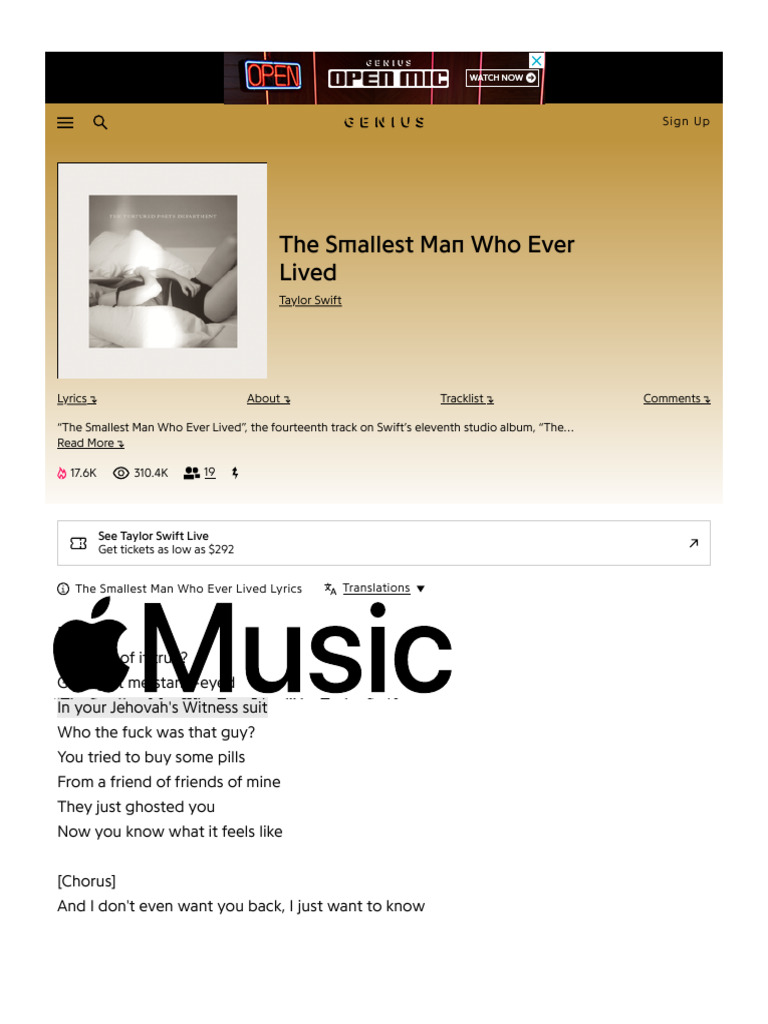 Taylor Swift - The Smallest Man Who Ever Lived Lyrics - Genius Lyrics | PDF