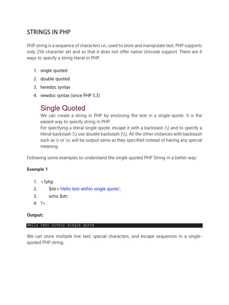 Strings in PHP | PDF | Php | String (Computer Science) Strings in PHP | PDF | Php | String (Computer Science)