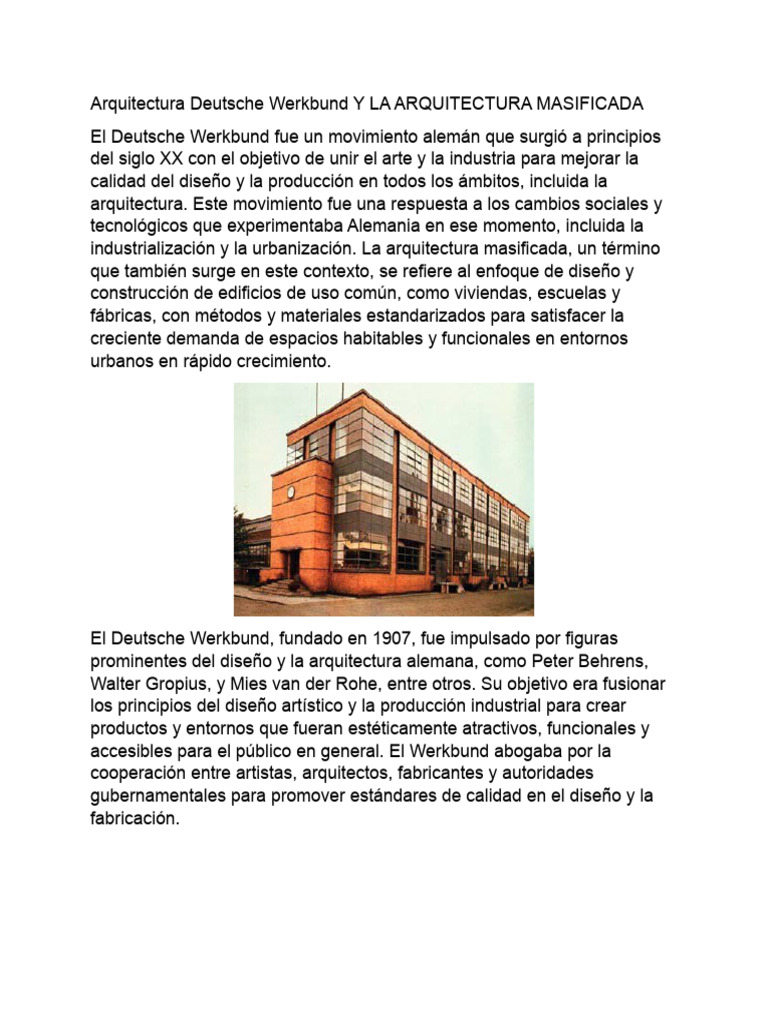Arquitectura Deutsche Werkbund Y LA ARQUITECTURA MASIFICADA | PDF