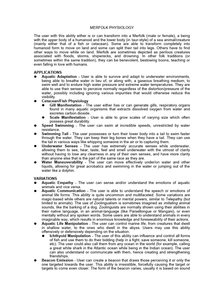 MERFOLK PHYSIOLOGY | Download Free PDF | Mermaid | Water