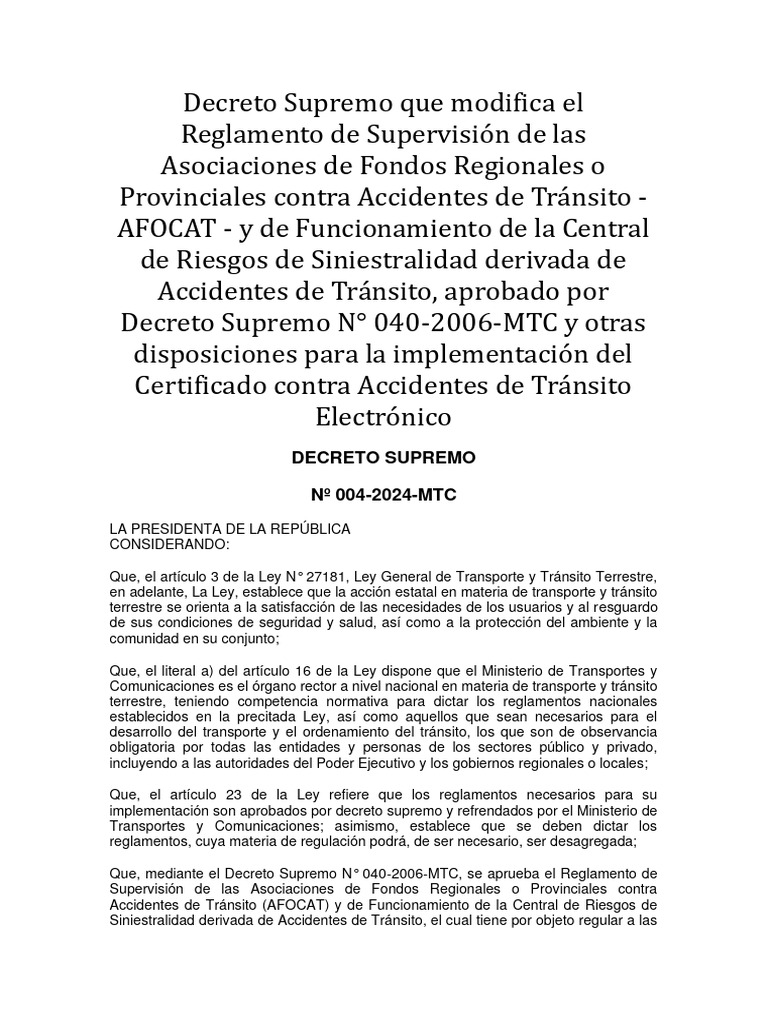 Decreto Supremo Que Modifica El Reglamento de Supervisión de Las Asociaciones de Fondos ...