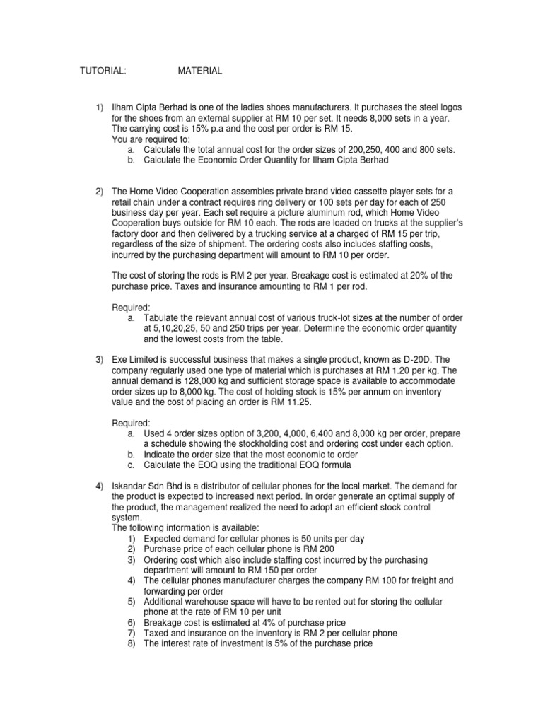 Additional Tutorial Material | PDF | Cost | Prices