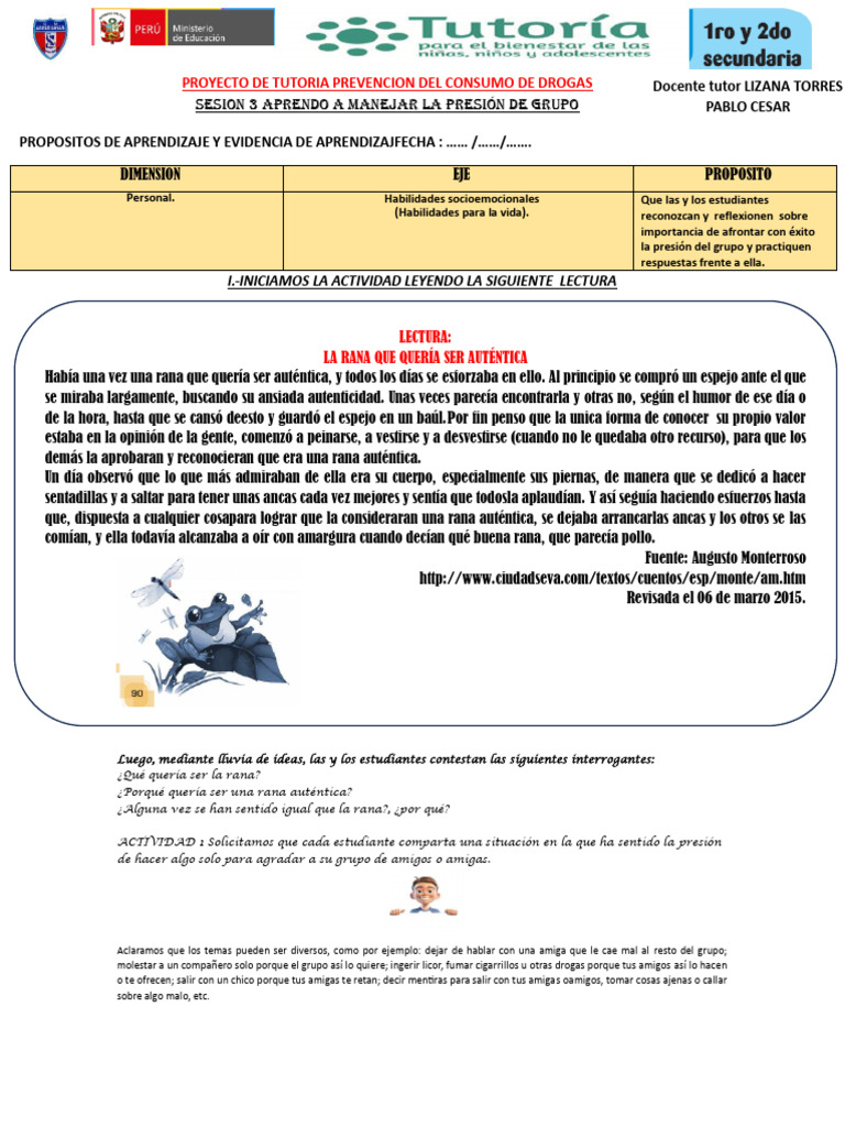 FICHA sesion 3 Proyecto aprendo a manejar la presion de grupo | PDF