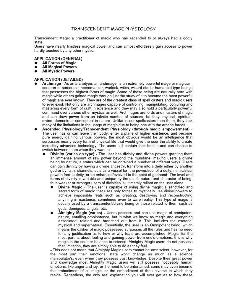 Transcendent Mage Physiology | PDF | Magician (Fantasy) | Omnipotence