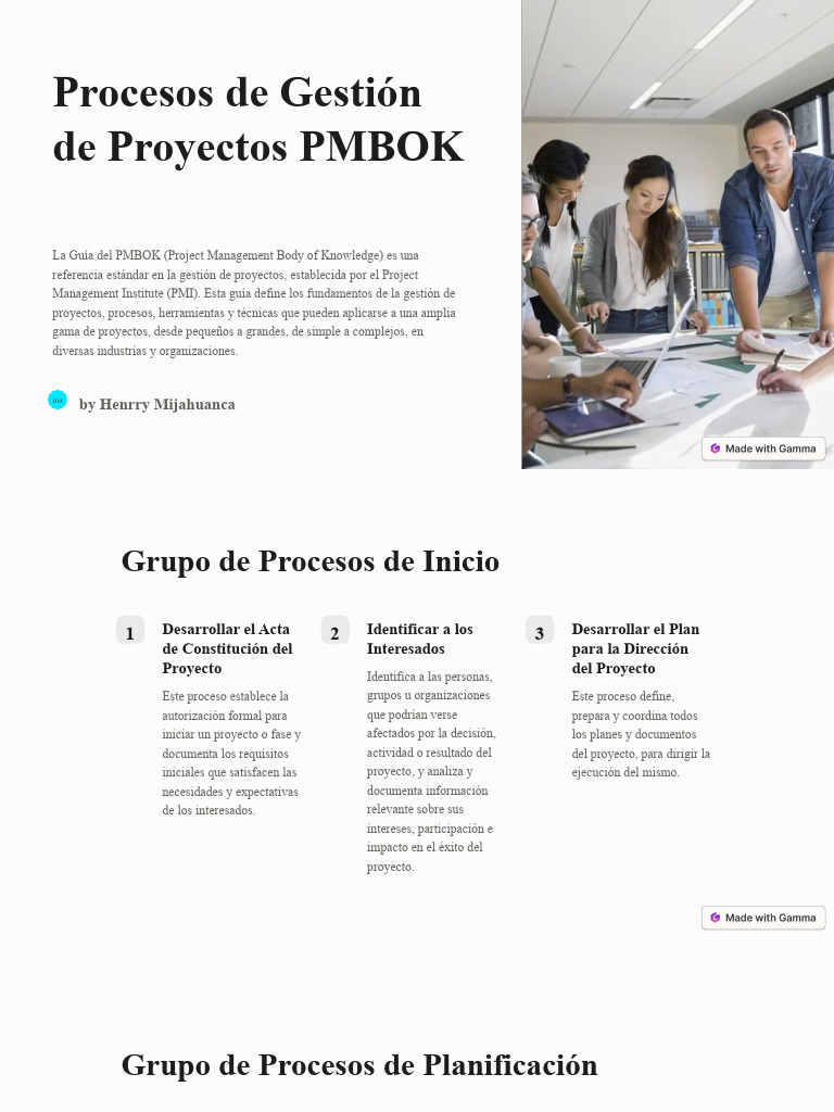 Procesos de Gestión de Proyectos PMBOK: by Henrry Mijahuanca | PDF | Gestión de proyectos | Business