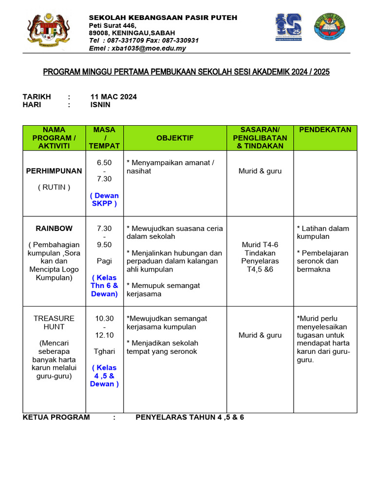 Program ABC Minggu 1 Sesi Persekolahan 2024-2025 | PDF