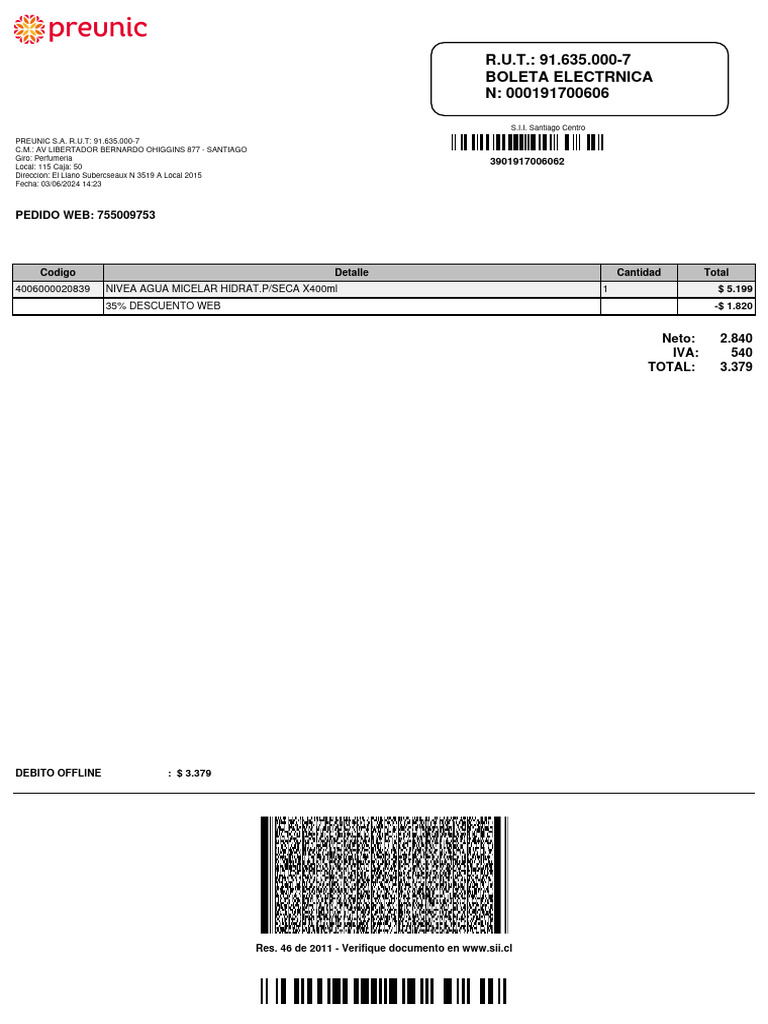 Boleta Electrónica Perfumería 2024 | PDF