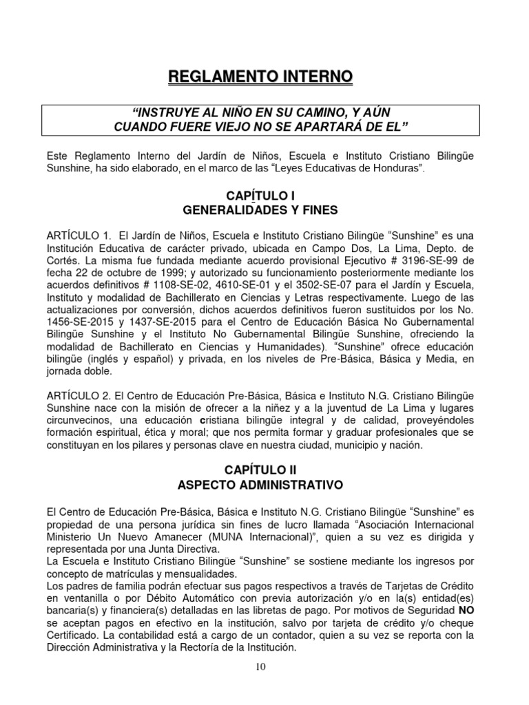 Reglamento Interno Ejemplo de Un Reglamento Interno | PDF