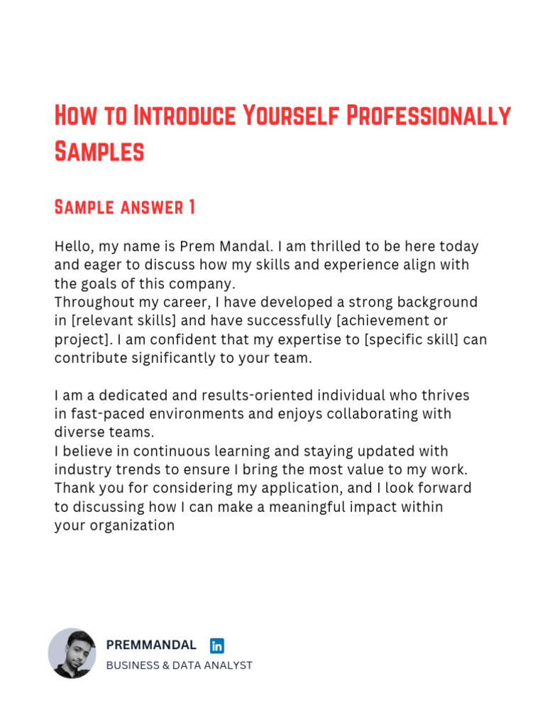 Professional Self-Introduction Guide | PDF | Learning | Leadership