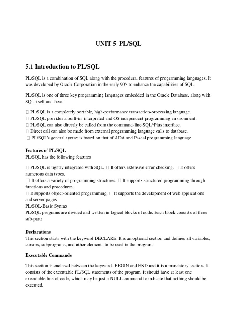 PL/SQL Overview and Variable Management | PDF | Pl/Sql | Software Engineering