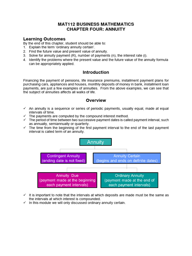 Mat112 Chapter 4 Annuity | PDF | Present Value | Interest