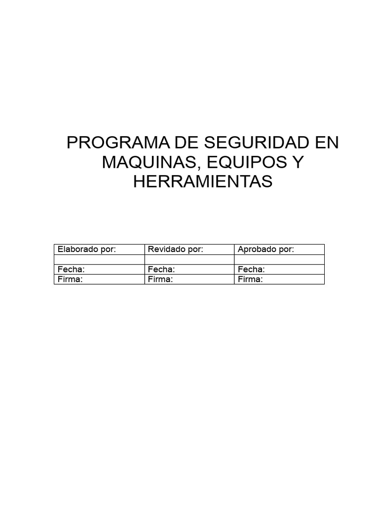 Programa De Seguridad En Maquinas Equipos Y Herramientas Descargar Gratis Pdf Business