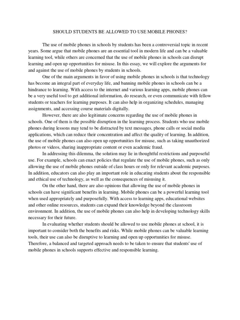 ESSAY SHOULD STUDENTS BE ALLOWED TO USE MOBILE PHONES - Compressed ...