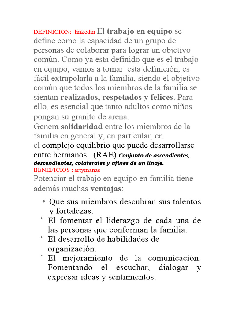 Trabajo en Equipo Familiar: Beneficios y Funcionamiento | PDF ...