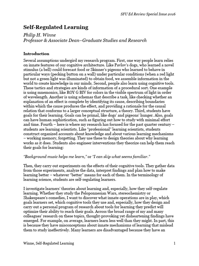 Self-Regulated Learning Insights | PDF | Learning | Metacognition