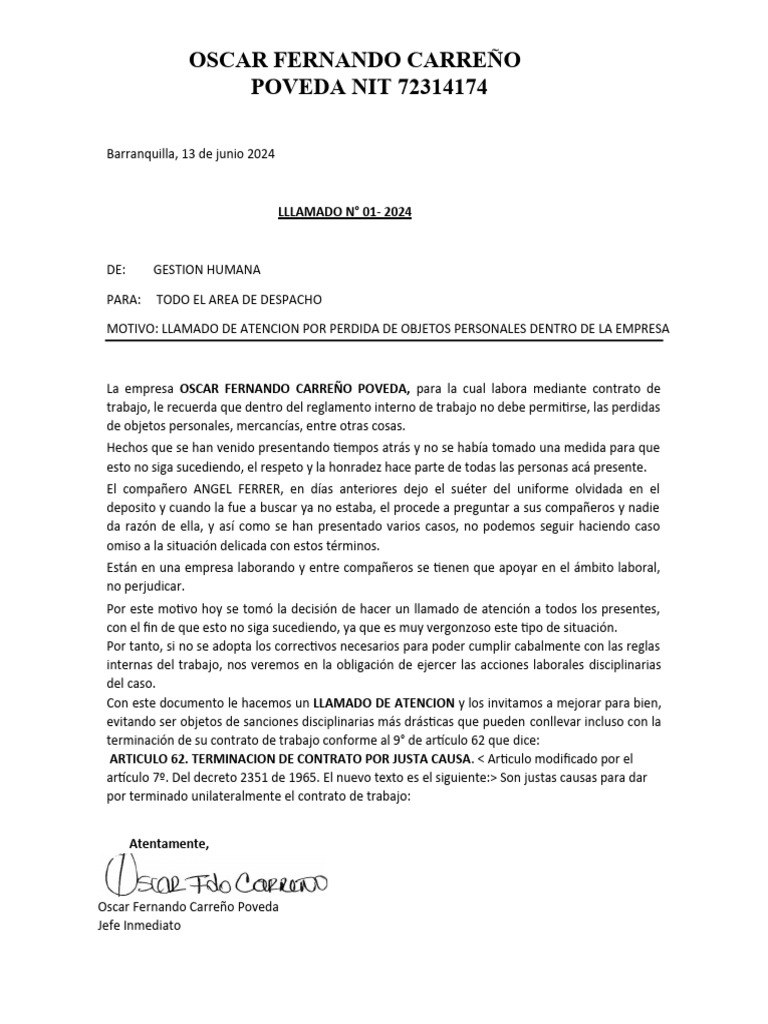 LLAMADO DE ATENCION | PDF