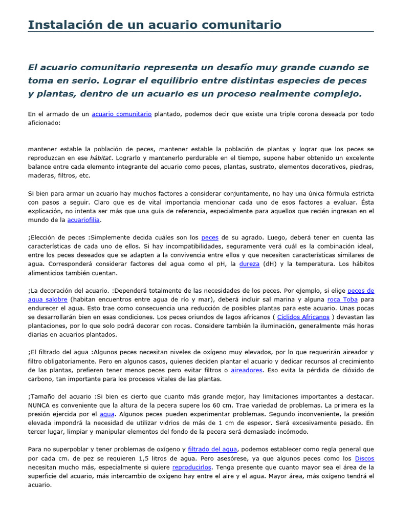 Instalación de Un Acuario Comunitario | Descargar gratis PDF | Acuario ...