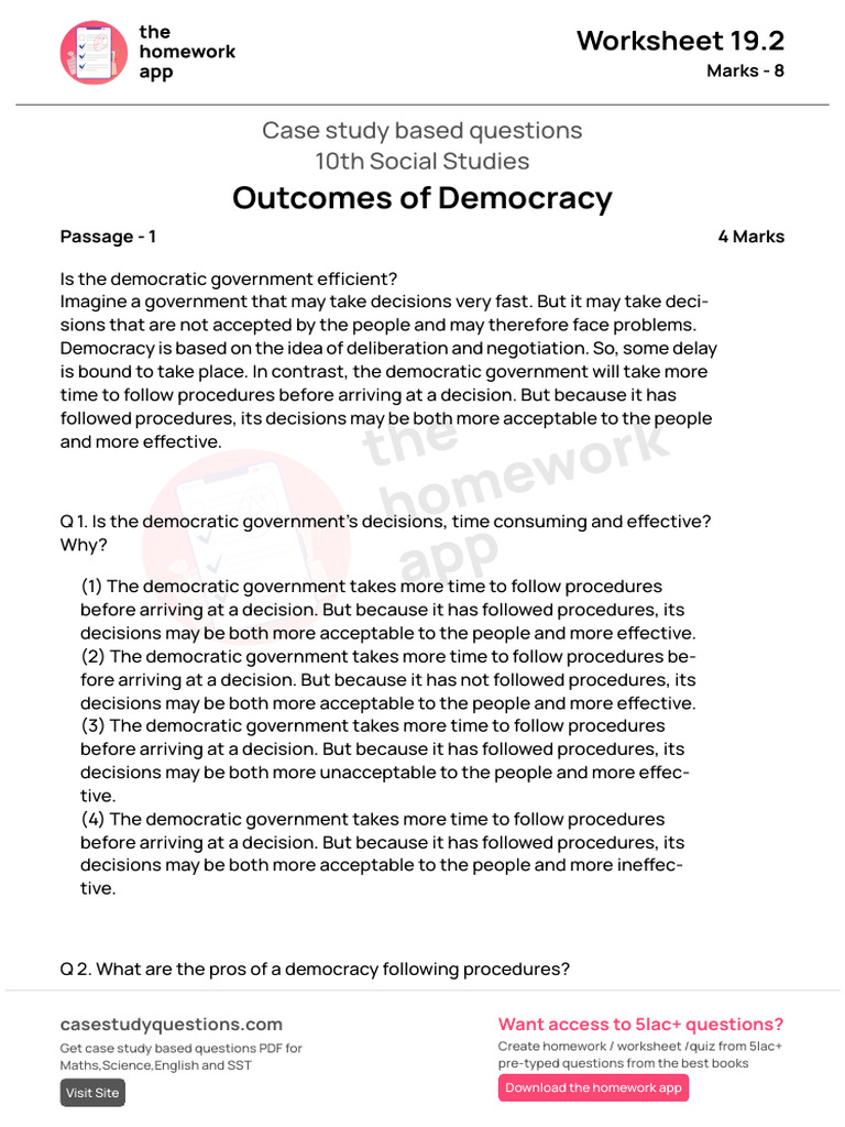 (Worksheet 19.2) - (Outcomes of Democracy) | PDF | Democracy ...