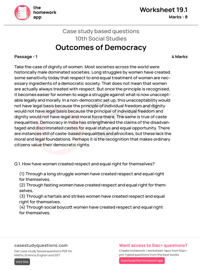 (Worksheet 19.1) - (Outcomes of Democracy) | PDF | Democracy ...