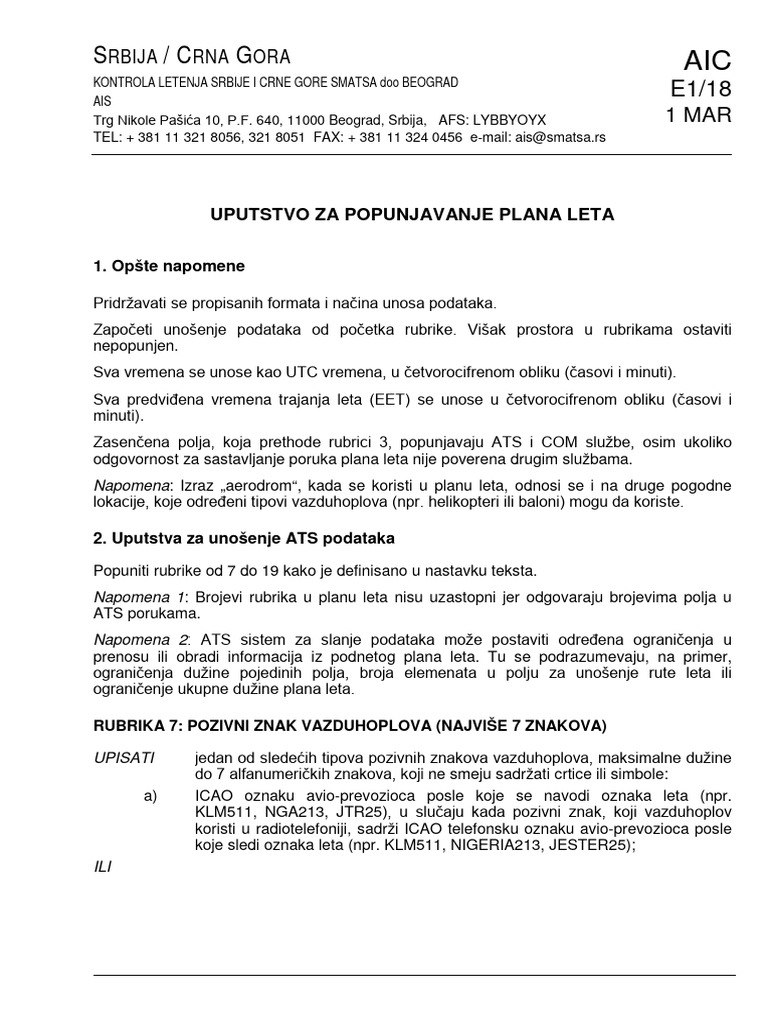 Flight Plan Form Filling Manual | PDF