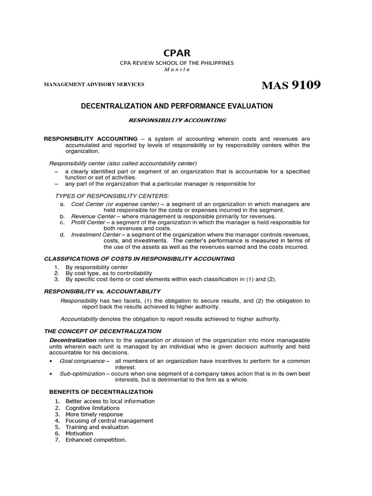 Decentralization and Responsibility Accounting | PDF | Return On ...