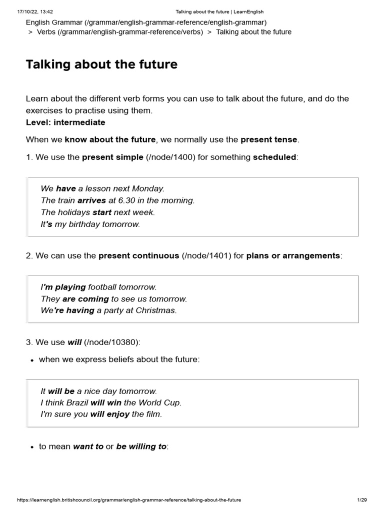 Talking About The Future - LearnEnglish - Support From Lesson - 13.10.2022 | PDF | Login ...