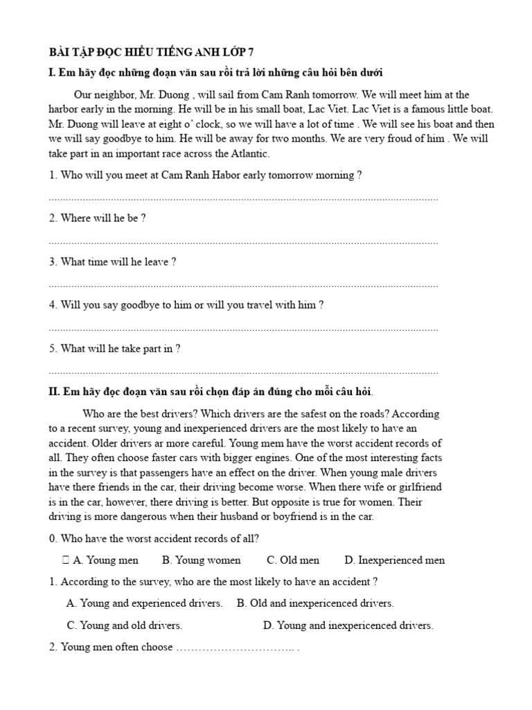 Bai Tap Doc Hieu Tieng Anh 7 | PDF | Meal | Foods