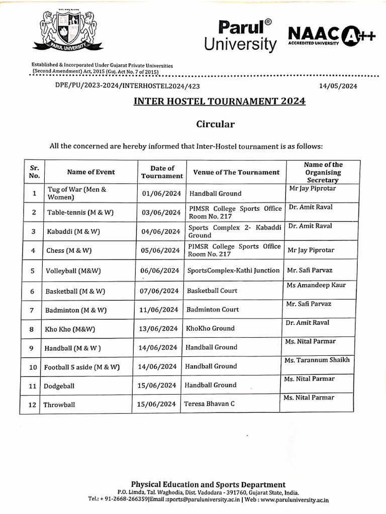 Inter Hostel Circular 2024 | PDF
