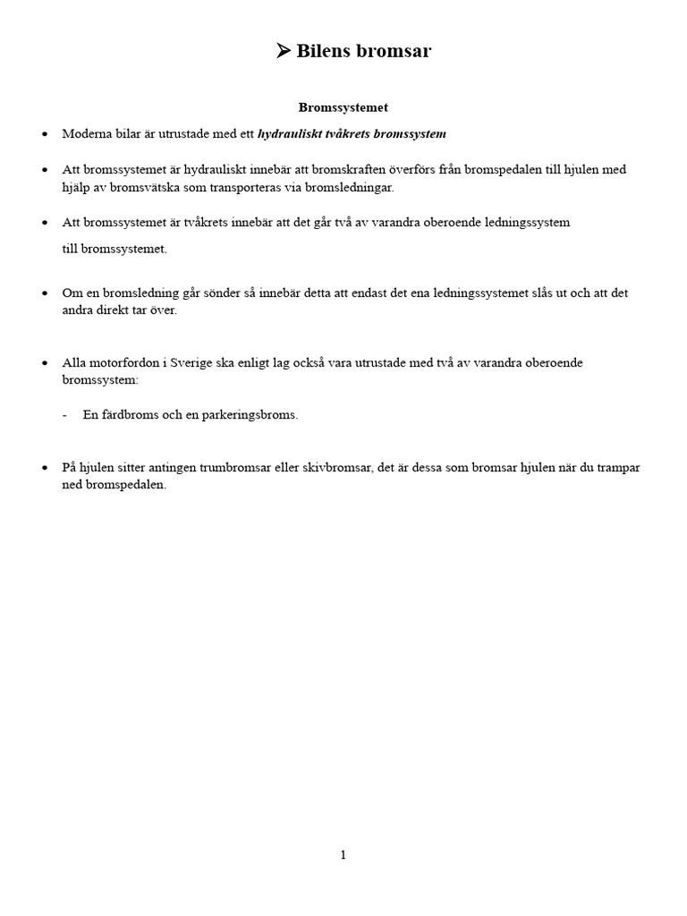Kapitel 2 - Bilens Bromsar | PDF