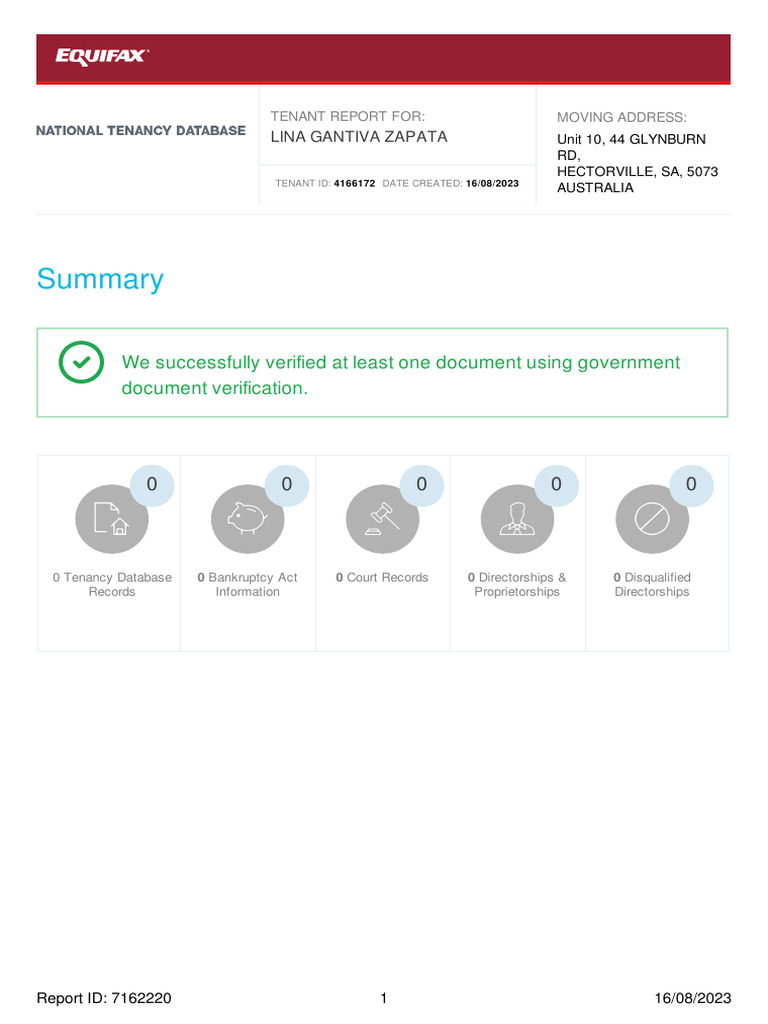 Equifax Tenant Report | PDF | Bankruptcy