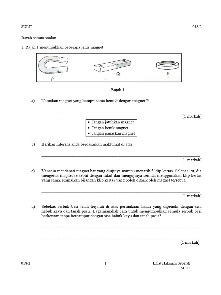 Soalan Sains: Magnet, Bintang, dan Pemeliharaan | PDF