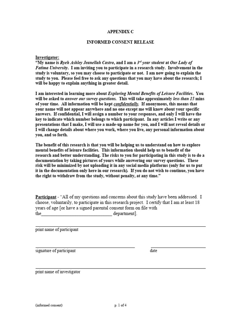 Informed Consent Form 0F Group 1 | PDF | Informed Consent | Consent