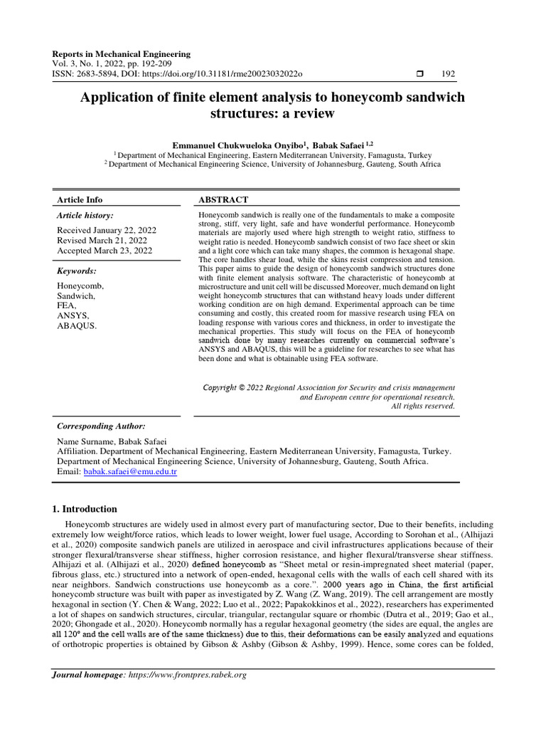 Application Of Finite Element Analysis To Honeycomb Sandwich Structures Areview Pdf Finite