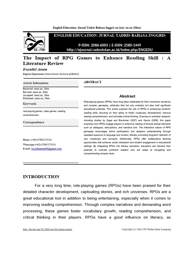 The Impact of RPG Games To Enhance Reading Skill, Irsyadul Anam | PDF ...