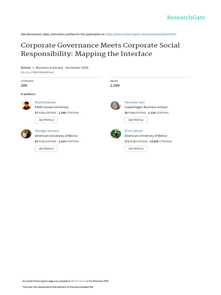 CGandCSR Zamanetal | PDF | Corporate Social Responsibility | Governance