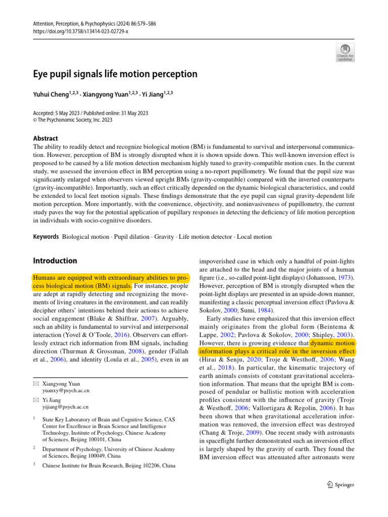 Cheng et al. (2023) - Eye pupil signals life motion perception | PDF | Perception | Attention