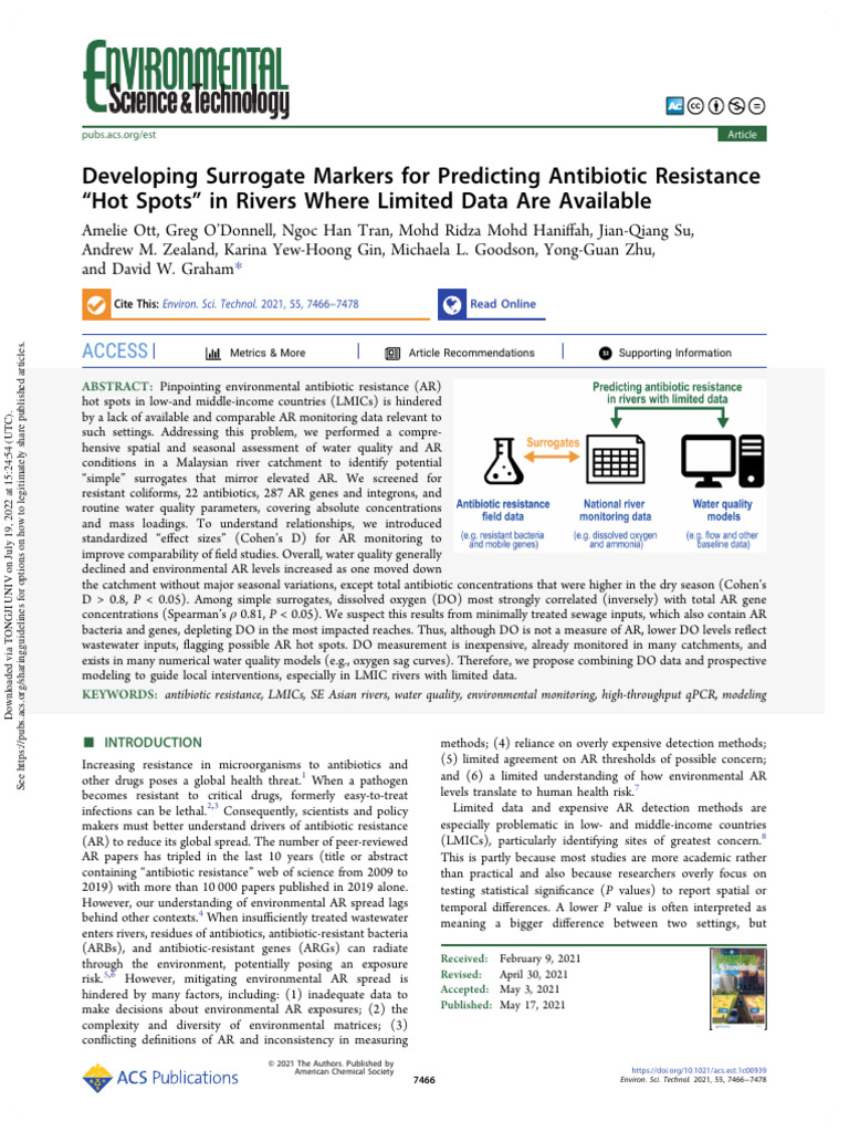 Developing Surrogate Markers For Predicting Antibiotic Resistance "Hot Spots" in Rivers Where ...