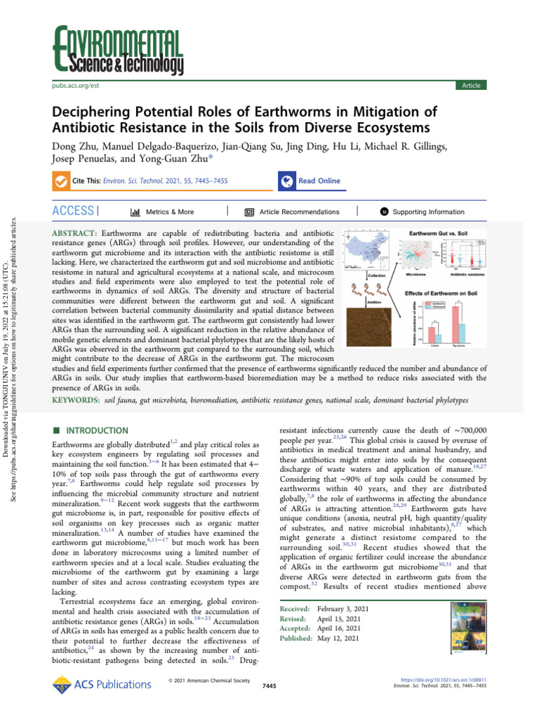 Deciphering Potential Roles of Earthworms in Mitigation of Antibiotic ... Deciphering Potential Roles of Earthworms in Mitigation of Antibiotic ...