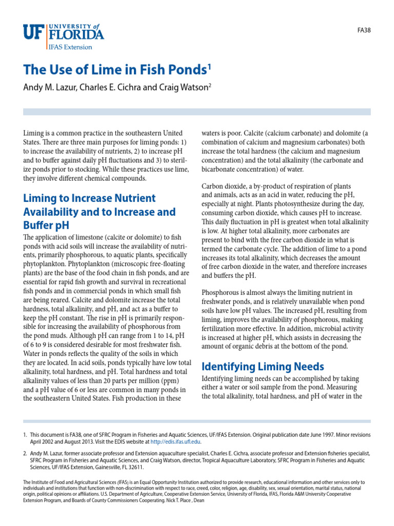 The Use of Lime in Fish Ponds 1 | Download Free PDF | Lime (Material ...