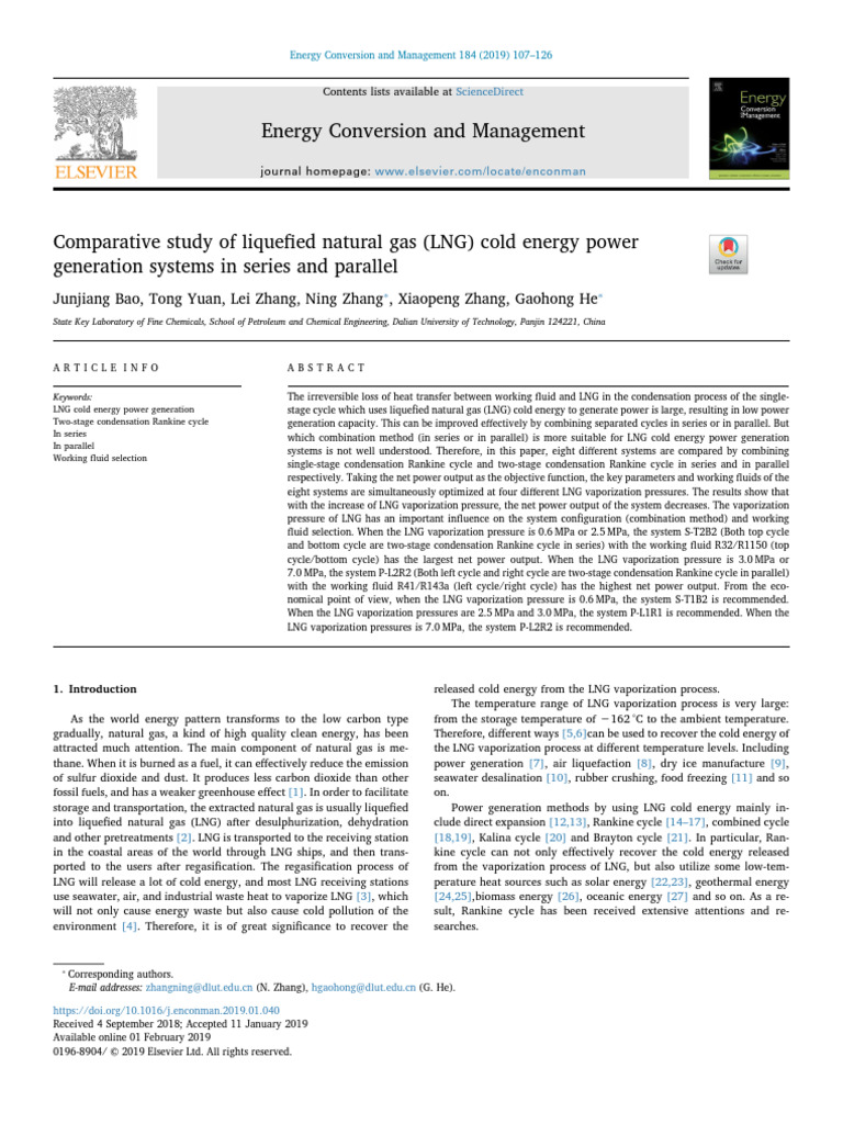 Comparative Study of Liquefied Natural Gas (LNG) Cold Energy Power Generation Systems in Series ...