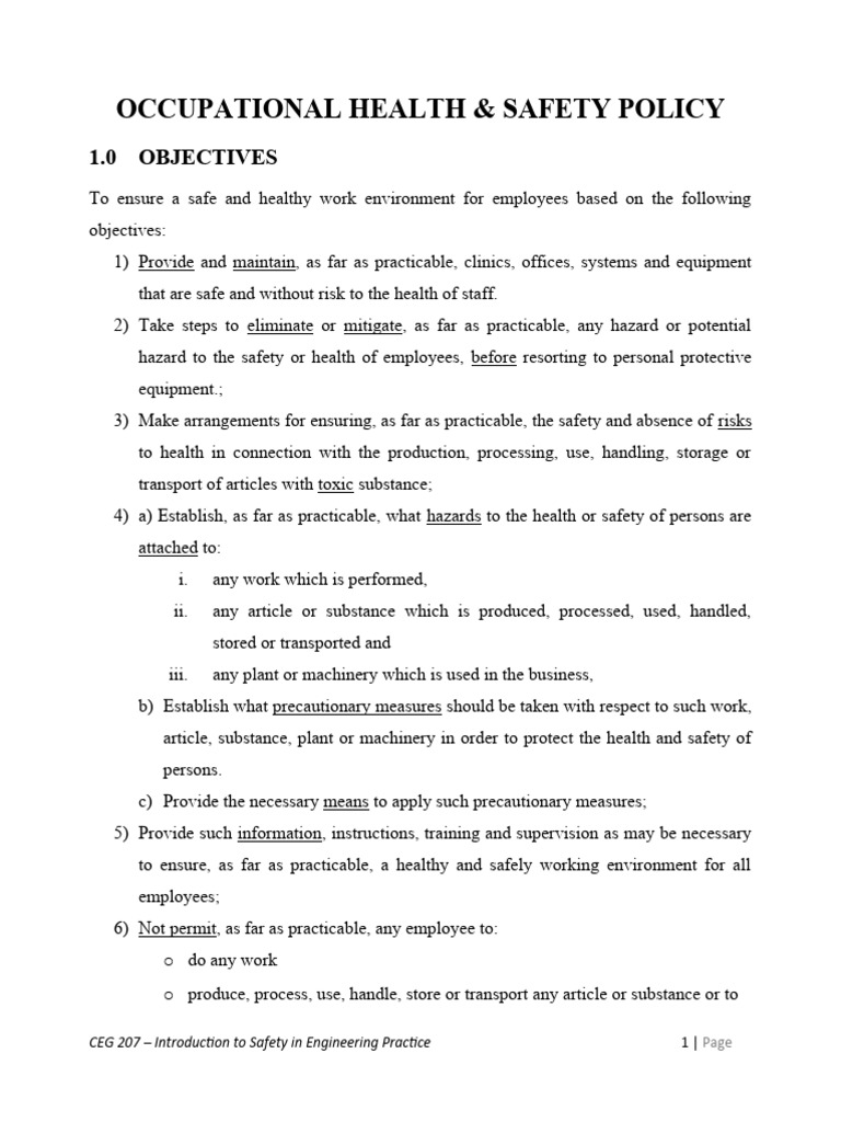 06 Occupational Health Policy | PDF | First Aid | Occupational Safety ...