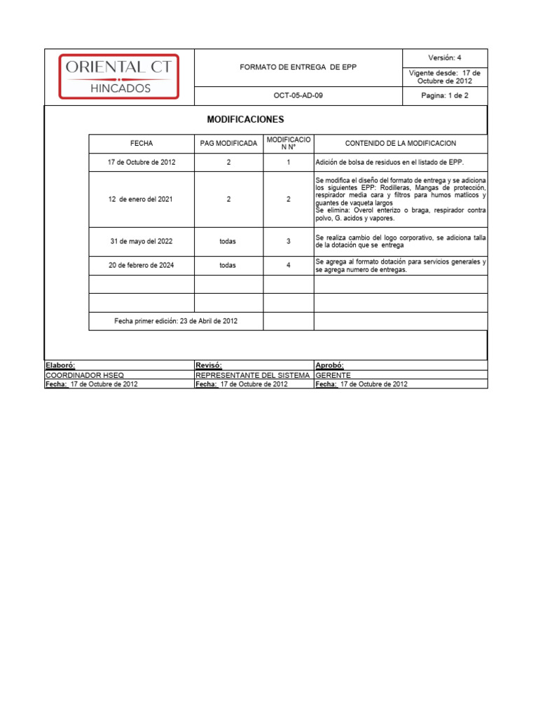Oct-05-Ad-09 Formato Entrega de Epp | PDF | Ropa | Moda